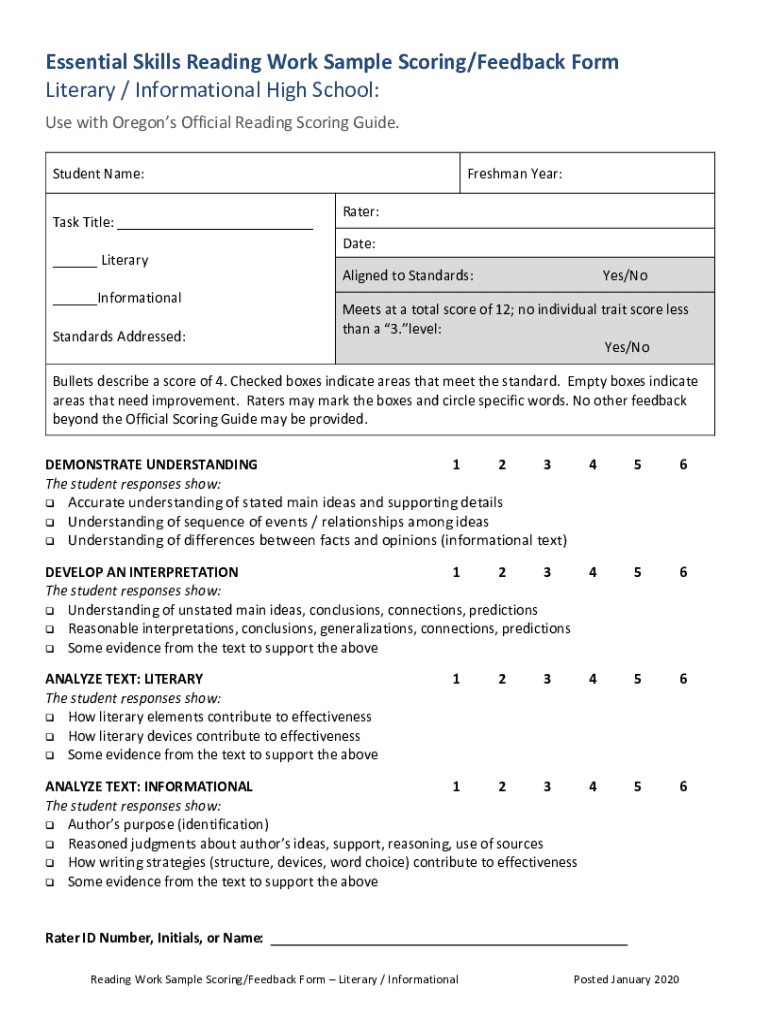 Fillable Online Fillable Online Essential Skills Reading Work Sample ...
