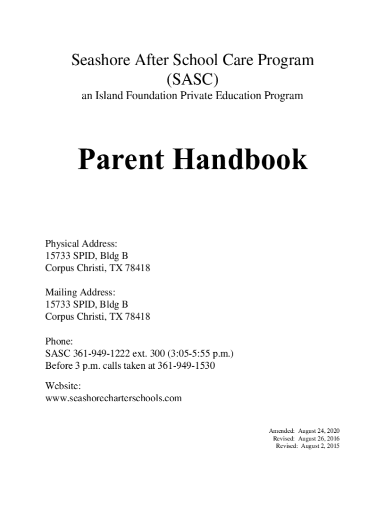 Fillable Online Parent Handbook Fax Email Print - pdfFiller