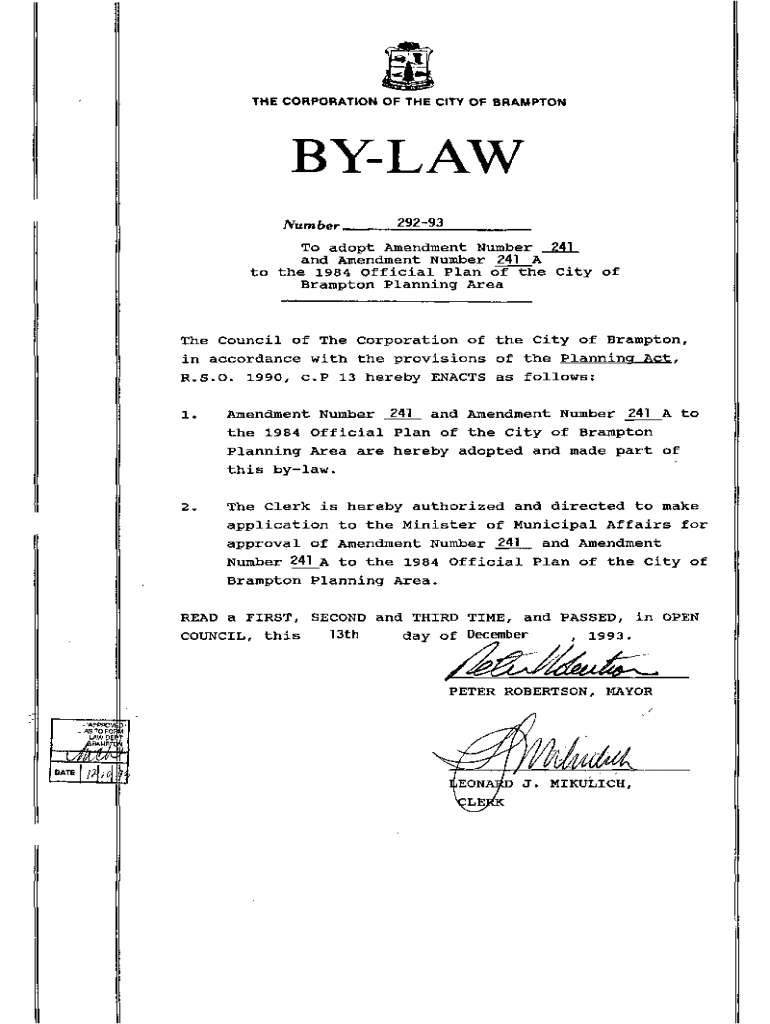 Fillable Online www.brampton.caENCity-HallTHE CORPORATION OF tHE CITY OF BRAMPTON BY-LAW Fax ...