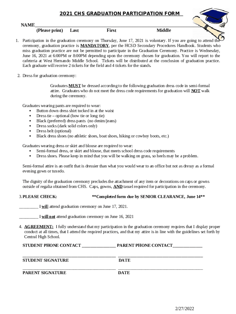 GRADUATION PARTICIPATION Doc Template | pdfFiller