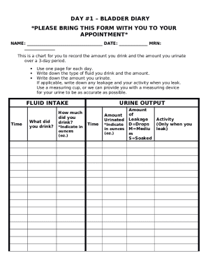 Bladder Diary Template - Fill and Sign Printable Template ... Doc ...
