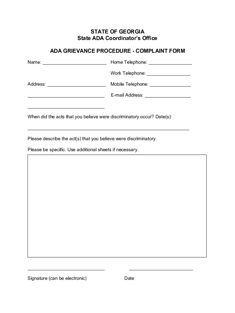 Fillable Online ada georgia State ADA Coordinator's Office ADA ...