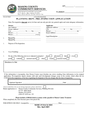 Fillable Online PLANNING DEPT. PRE-INSPECTION APPLICATION Fax Email ...