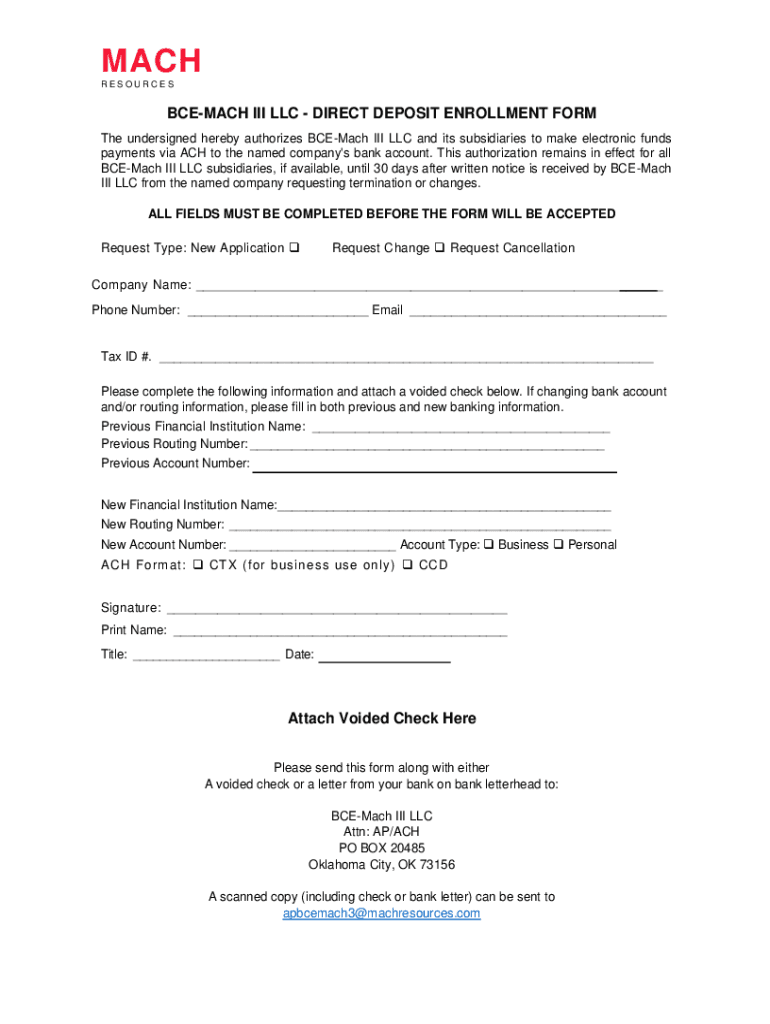 Fillable Online Fillable Online BCE-MACH LLC - DIRECT DEPOSIT ...