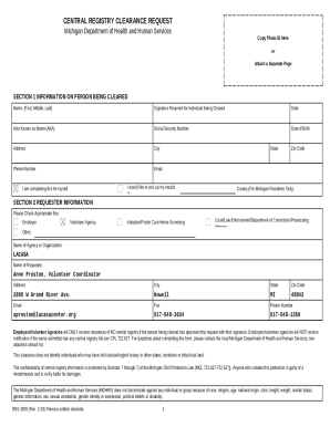 Central Registry Clearance Request - origin-sl.michigan ... Doc Template | pdfFiller