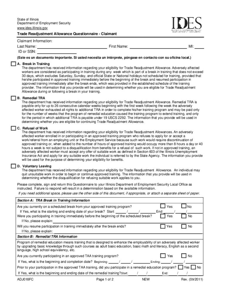 Fillable Online ides illinois Illinois Department of Employment ...