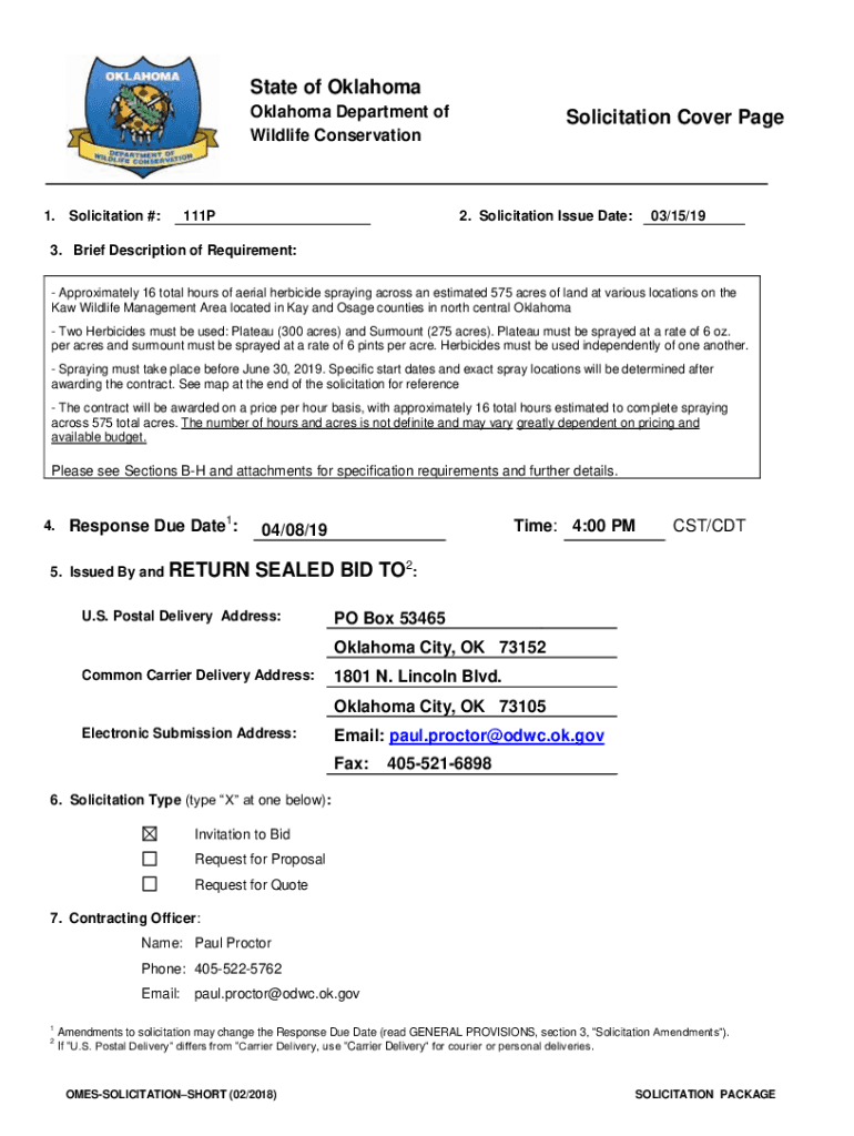 Fillable Online www.wildlifedepartment.comBids111POklahoma Department ...