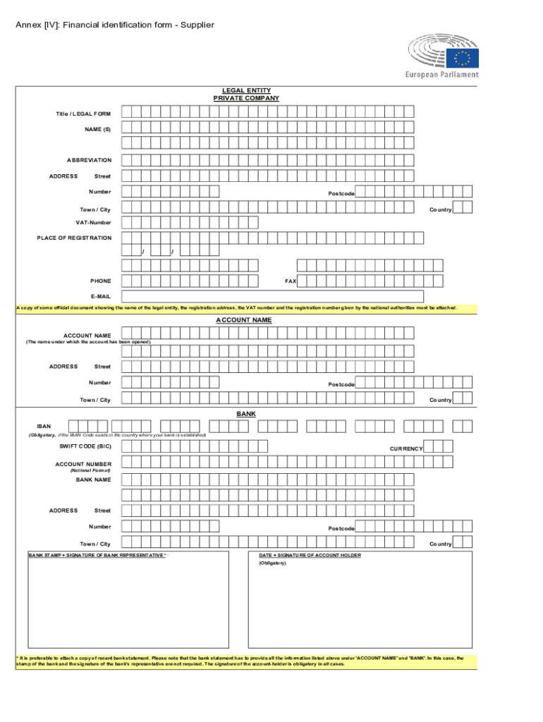 Fillable Online www.europarl.europa.eutenders2017Annex IV: Financial ...
