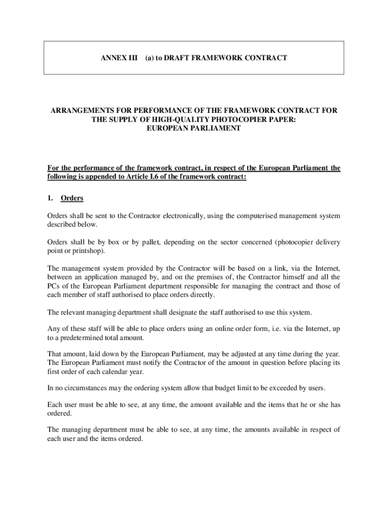 Fillable Online ANNEX III (a) to DRAFT FRAMEWORK CONTRACT ARRANGEMENTS ...