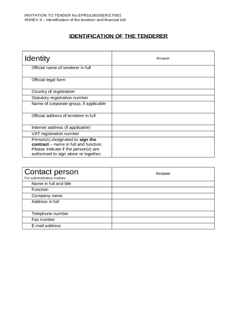 Tenderer Ination sheet Template for WORDWord & Excel TemplaModel ...