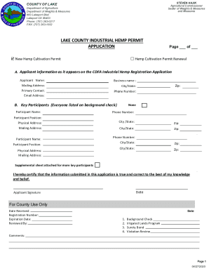 Fillable Online LAKE COUNTY INDUSTRIAL HEMP PERMIT APPLICATION Fax ...