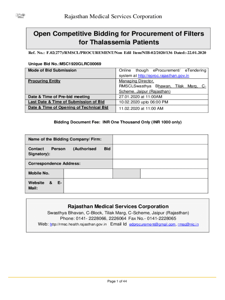 Fillable Online Open Competitive Bidding for Procurement of Filters for ... Fax Email Print ...