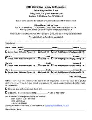 Fillable Online 2016 Blue Line Golf Scramble - Team Registration Form ...