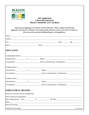 Fillable Online Job Application Classroom Instructor Mason Community ...