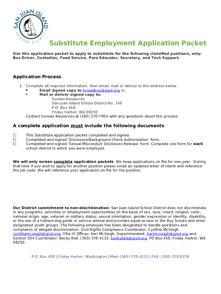 APPLICATION PROCEDURES FOR CLASSIFIED SUBSTITUTE EMPLOYEES Doc Template ...