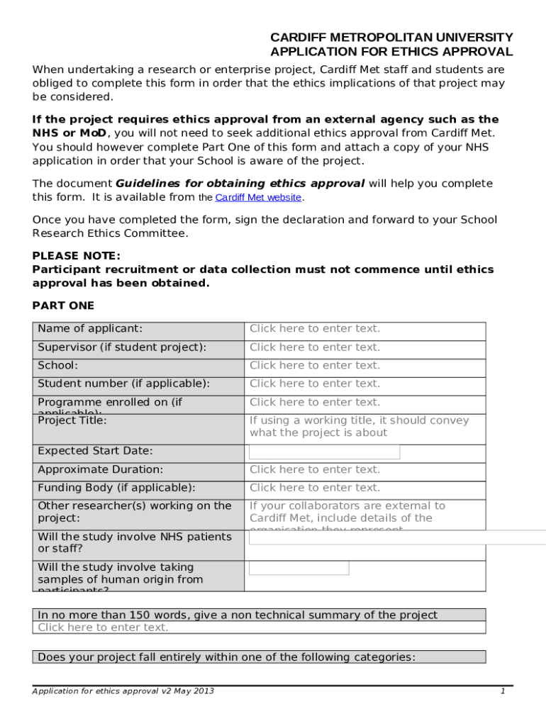 Ethics application - Cardiff Metropolitan University Doc Template ...