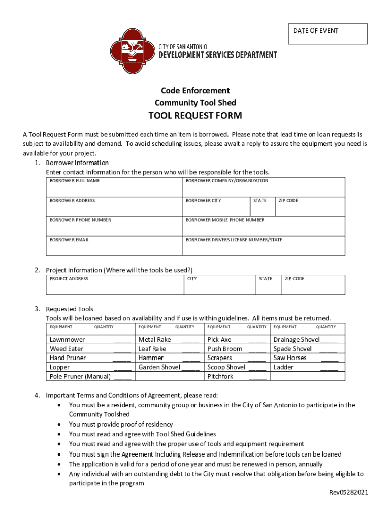 Fillable Online TOOL REQUEST FORM Fax Email Print - pdfFiller