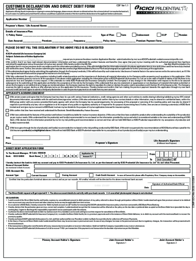 Fillable Online Customer Declaration Form CDF for Advisors with no ...