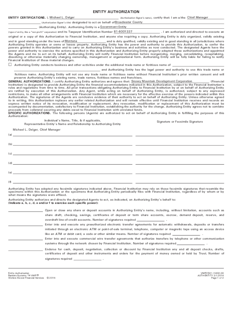 Fillable Online ENTITY AUTHORIZATION Fax Email Print - pdfFiller