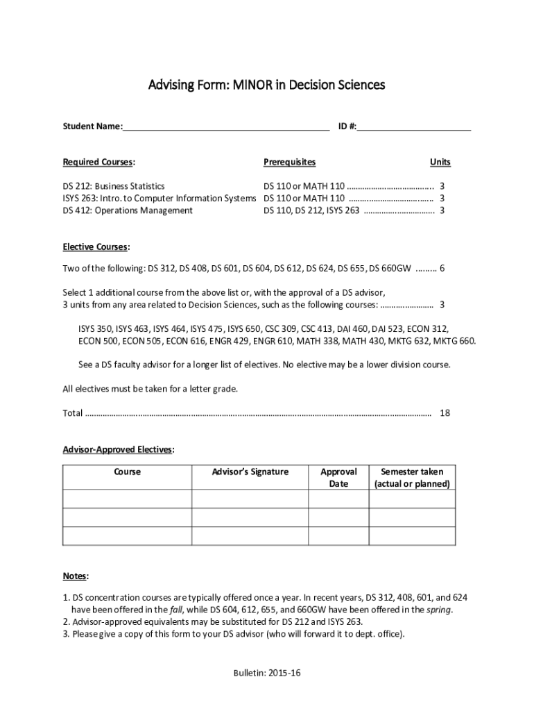 Fillable Online College of Business ADVISING FORM. College of Business ...