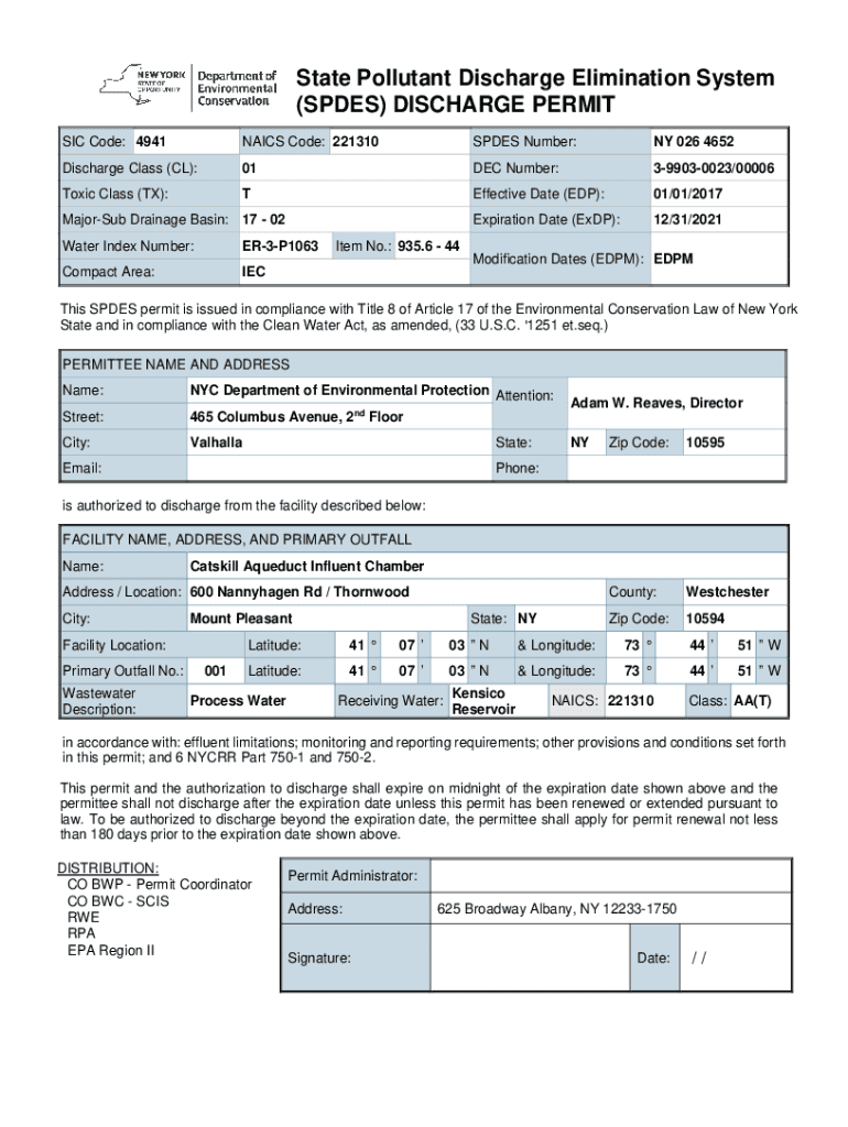Fillable Online Draft SPDES Discharge Permit - Catskill Aqueduct ...