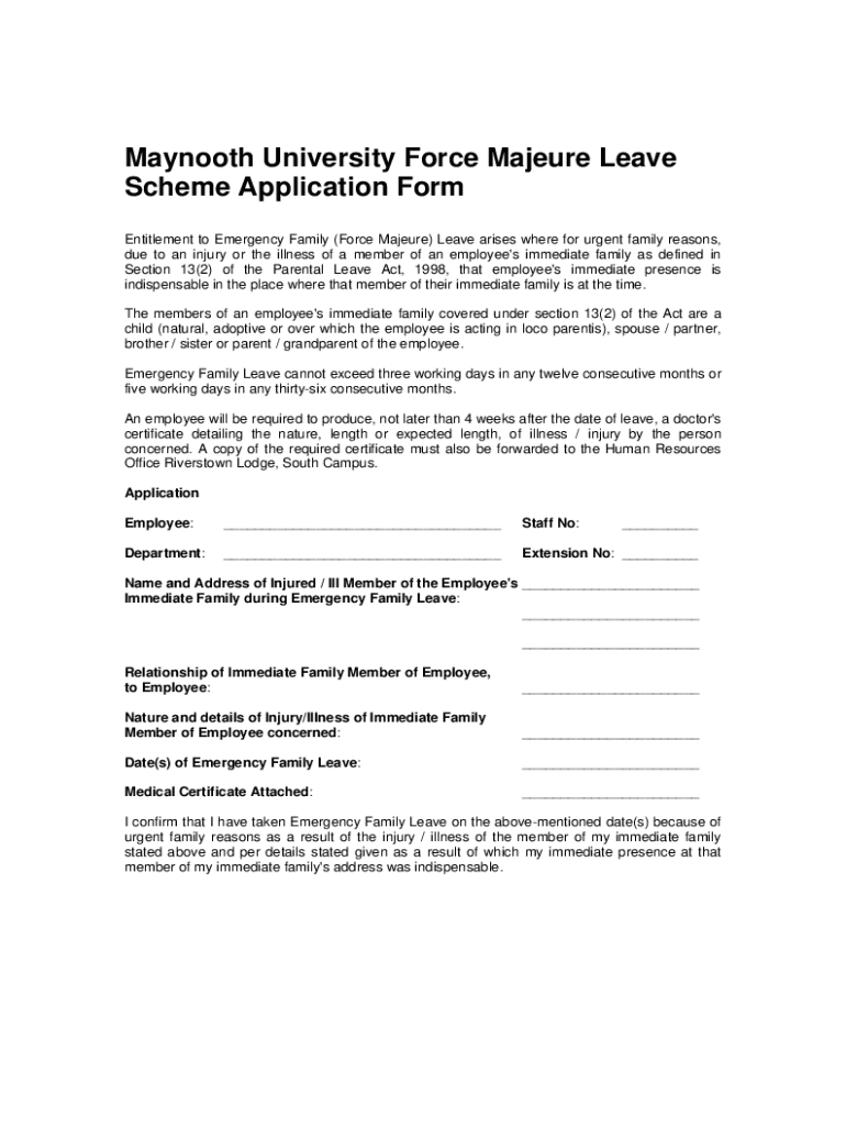 Fillable Online Force Majeure Leave Scheme - Application.doc Fax Email ...