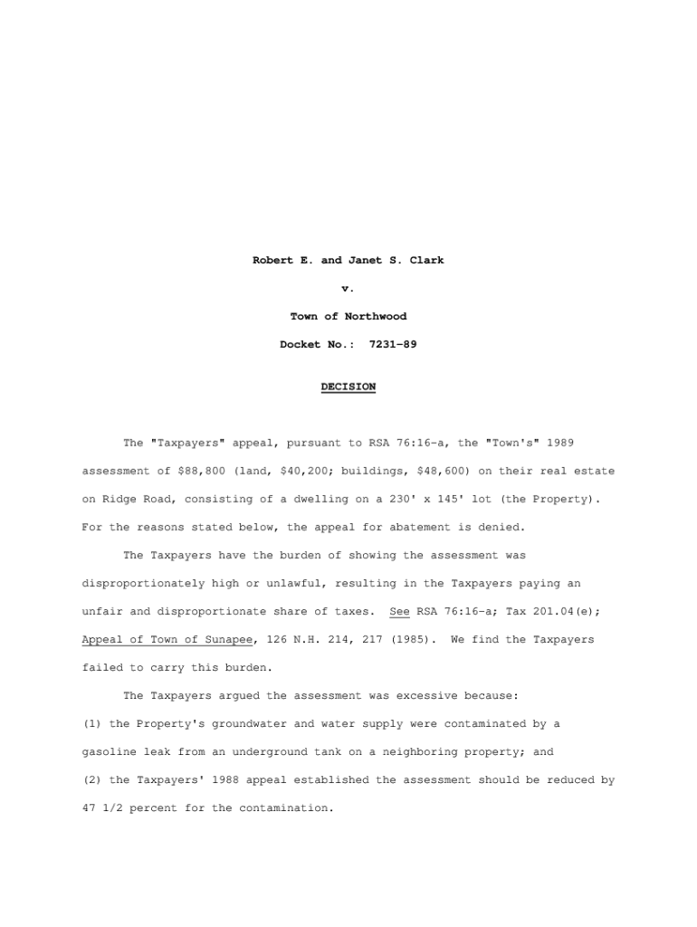 Fillable Online Fillable Online Dennis P. and Jane H. Crimmins v. Town ...
