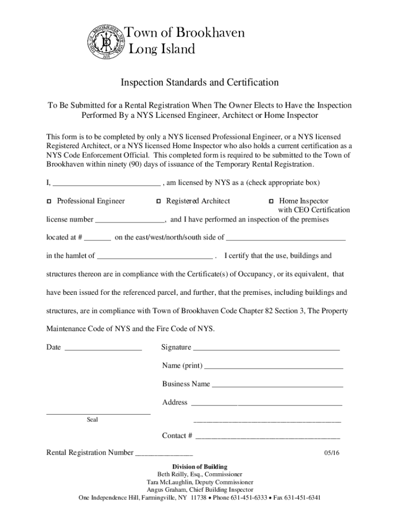 Fillable Online Fillable Town of Brookhaven Long Island Inspection ...