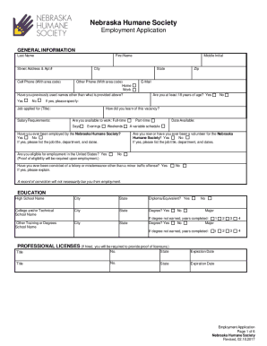 Fillable Online Nebraska Humane Society Employment Application Fax ...