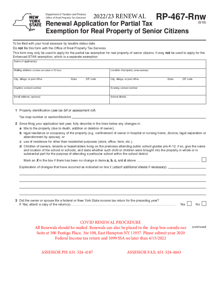 Fillable Online Form RP-467 Application for Partial Tax Exemption for ...