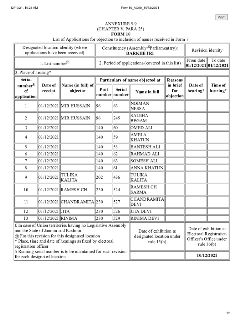 Fillable Online ceoassam nic ANNEXURE 5.9 (CHAPTER V, PARA 25) FORM 10 ...