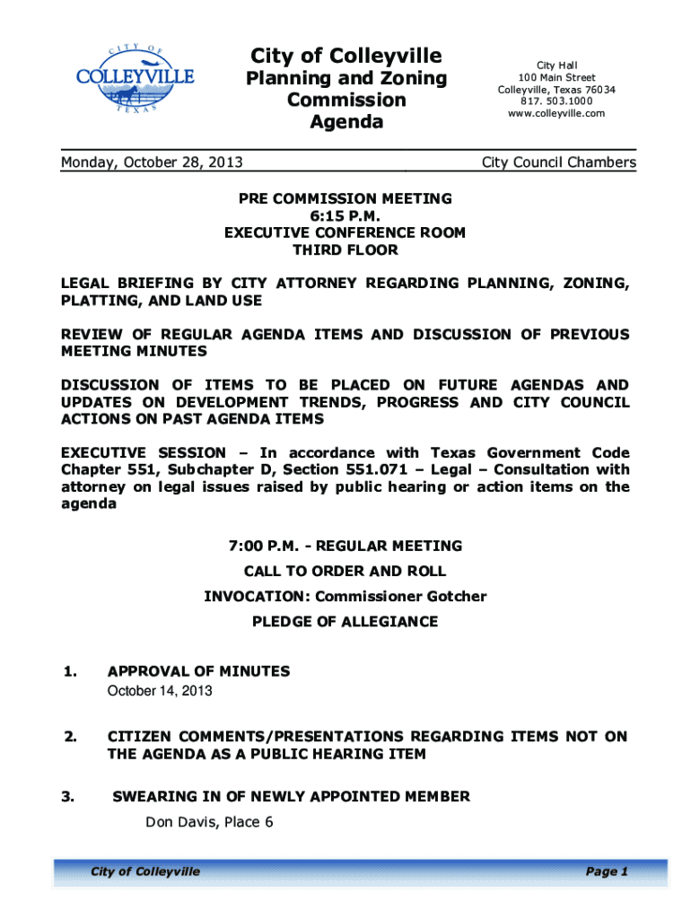 Fillable Online colleyvilletx.swagit.comsystemagendasPlanning and ...