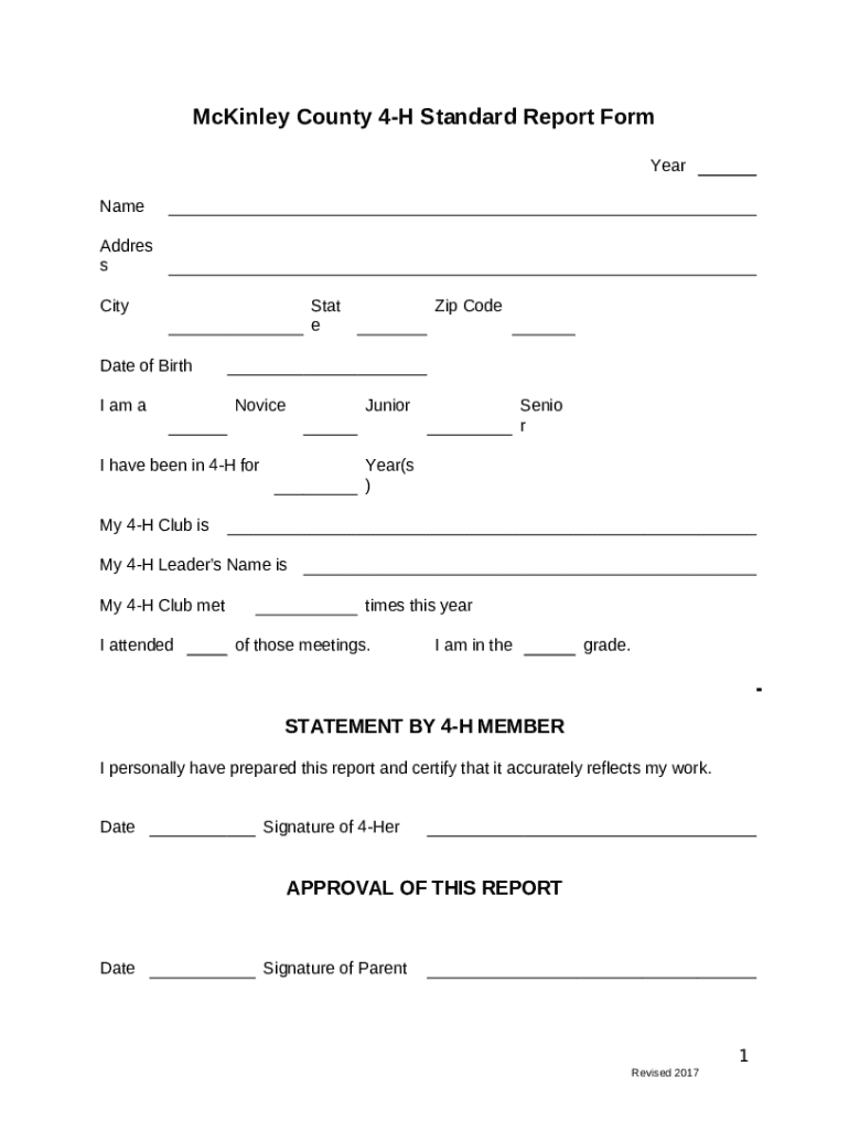 McKinley County 4-H Standard Report Doc Template | pdfFiller