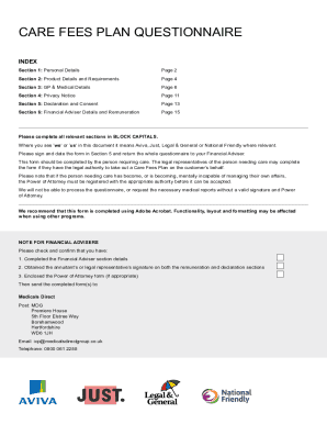 Fillable Online Fillable Online Care Fees Plan Questionnaire. Care Fees ...