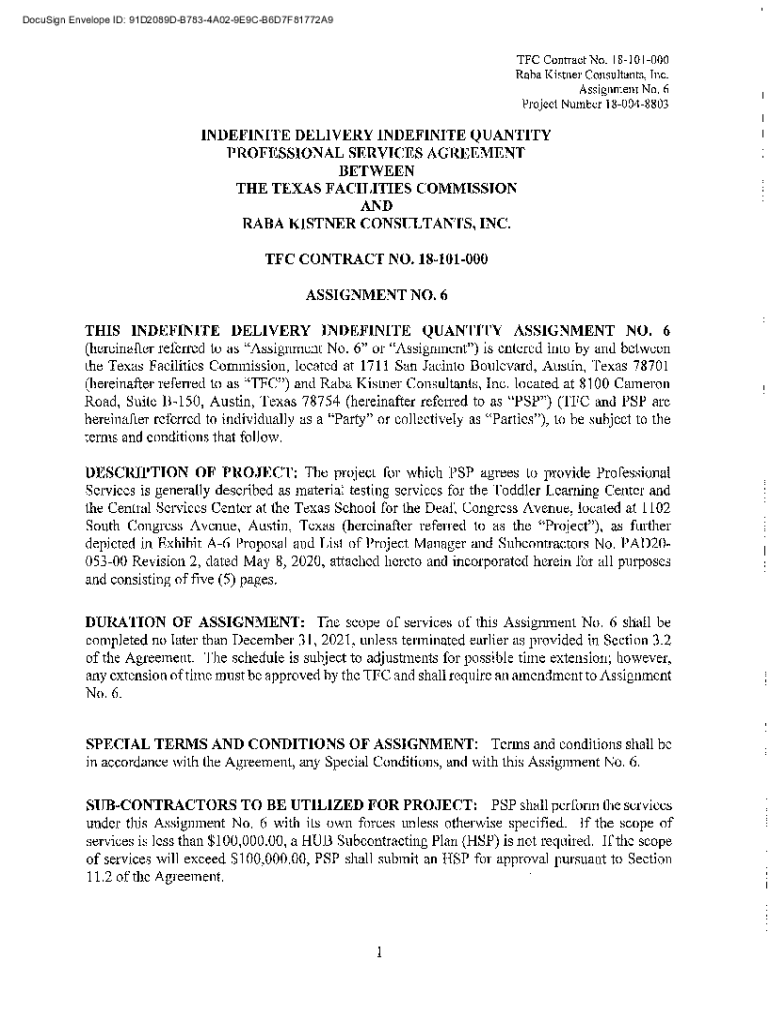 Fillable Online INDEFINITE DELIVERY INDEFINITE QUANTITY PROFESSIONAL ...