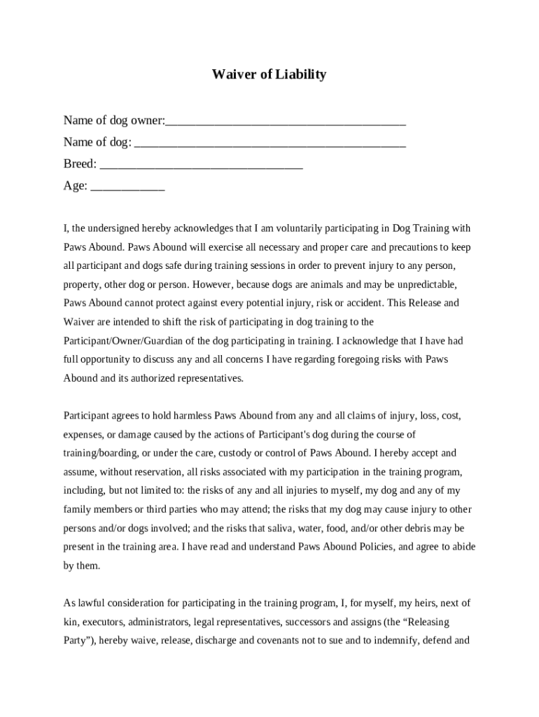 Release and Waiver of Liability Doc Template | pdfFiller