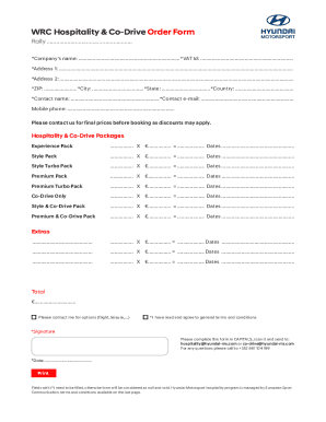 Fillable Online WRC Hospitality & Co-Drive Order Form Fax Email Print ...