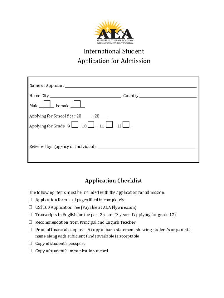 Fillable Online International Student Application Form ...