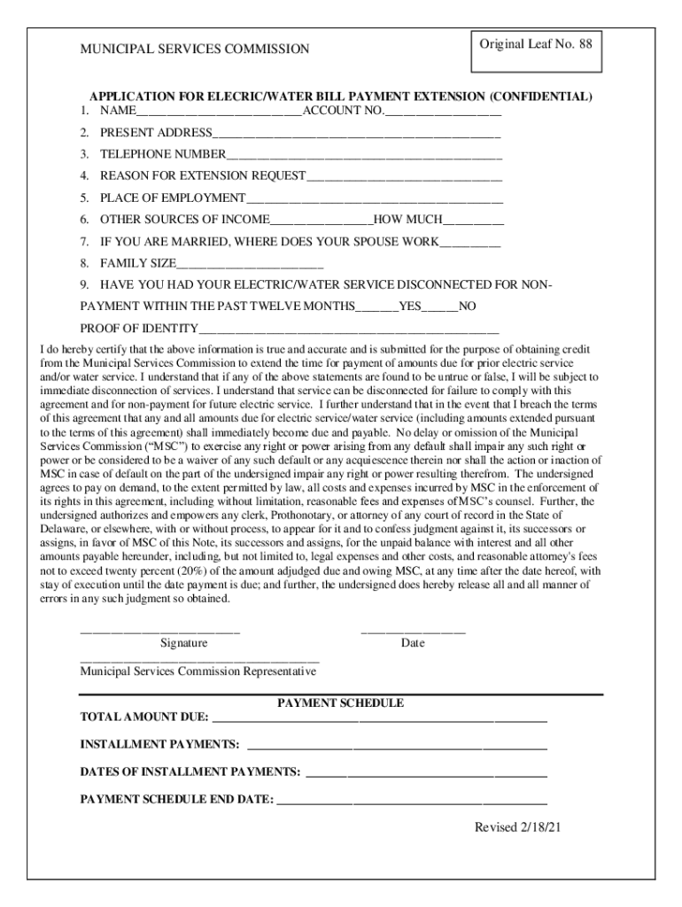 Fillable Online MUNICIPAL SERVICES COMMISSION Revised 2/18/21 Original ...