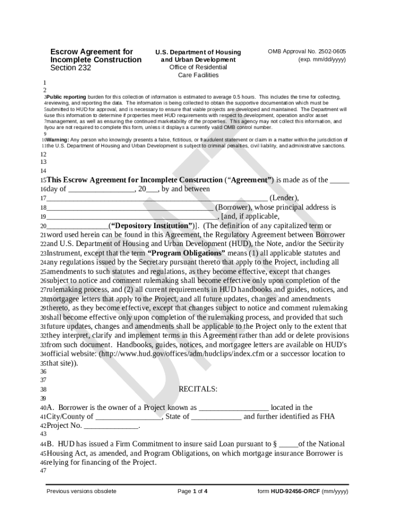 Escrow Agreement for Incomplete Construction Doc Template ... Doc ...