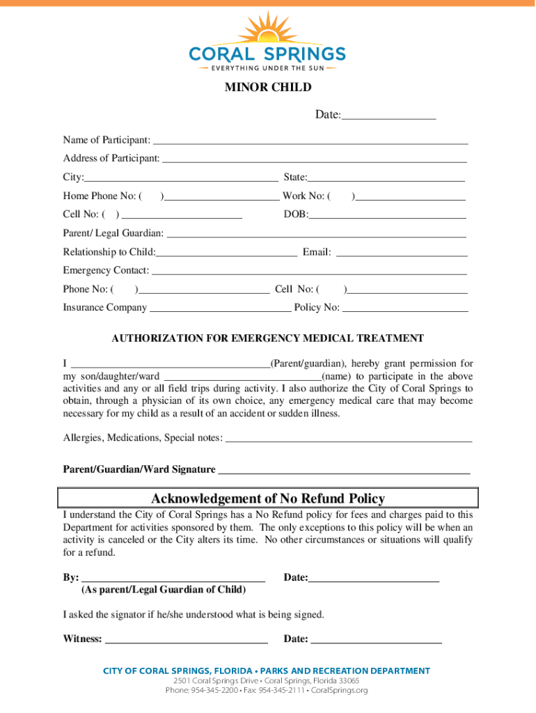 Fillable Online Therapeutic Recreation Programs Participant Information ...