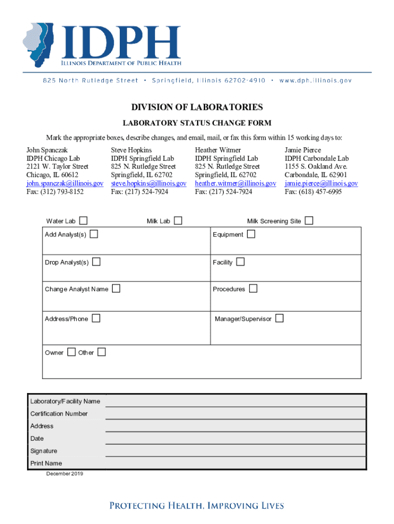 Fillable Online IDPH lab stat change form Fax Email Print - pdfFiller