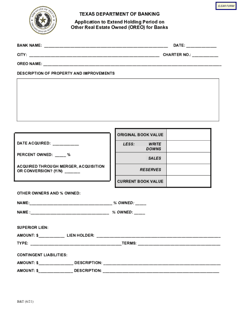 Fillable Online Bank Application to Extend Holding ... - Texas ...
