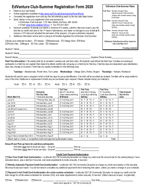 Fillable Online Fillable Online EdVenture Club-Summer Registration Form ...