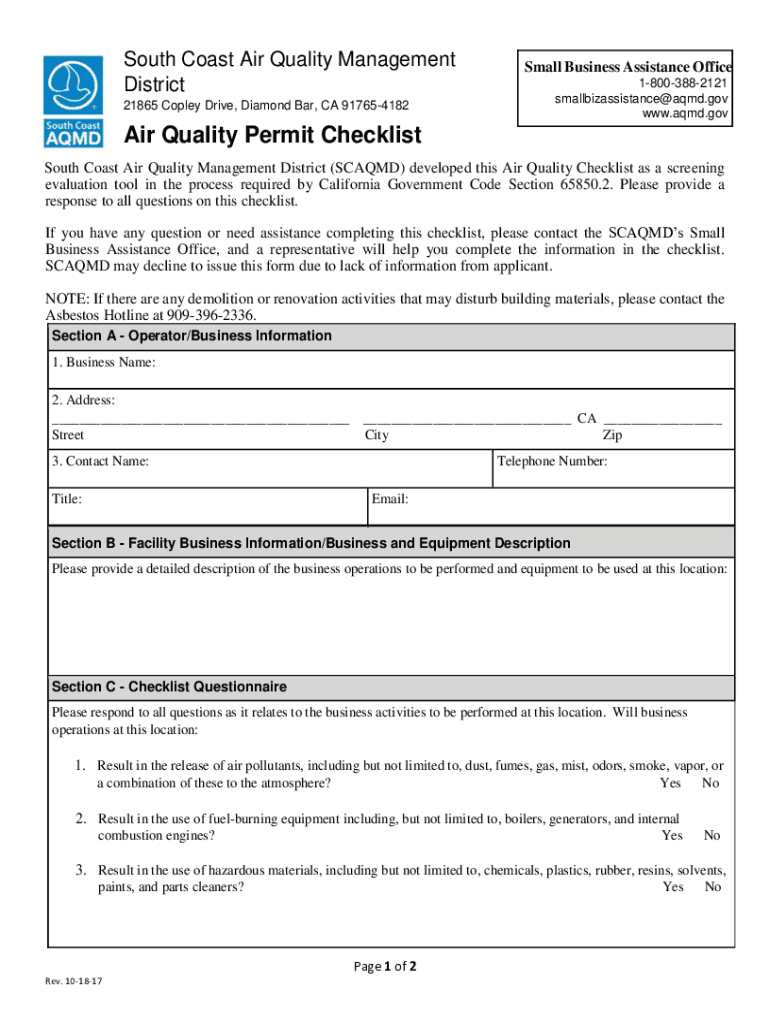 Fillable Online Air Quality Permit Checklist Fax Email Print - pdfFiller