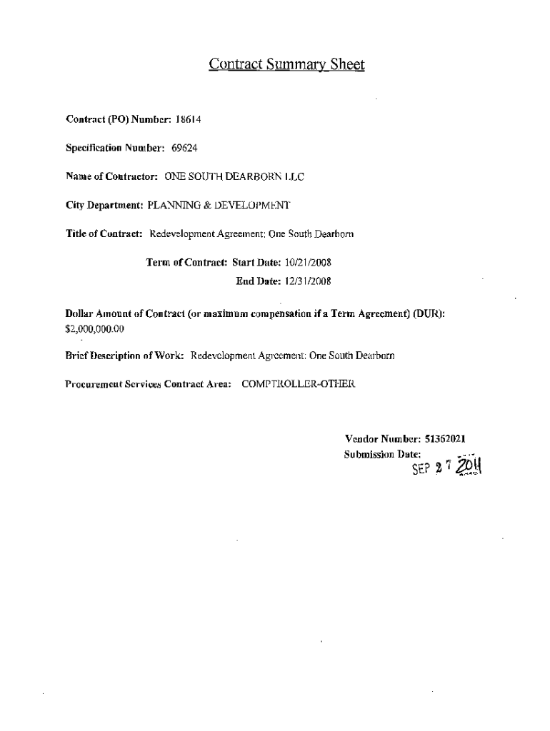 Fillable Online Contract Summary Sheet Fax Email Print - pdfFiller