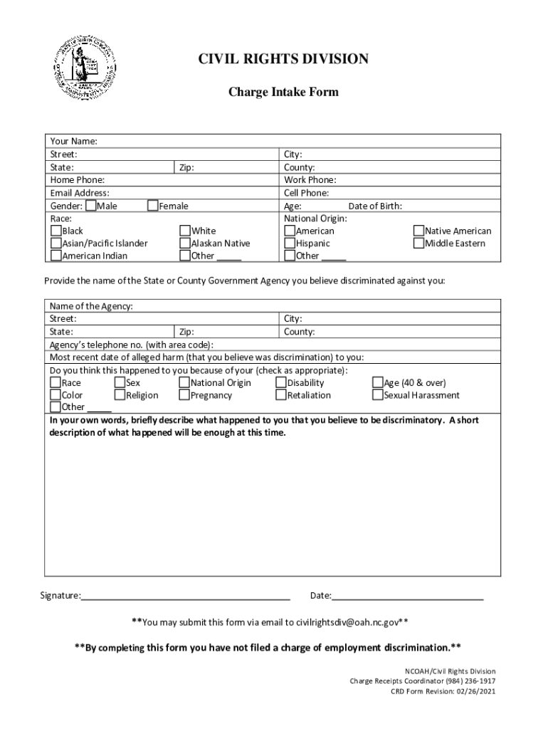 Fillable Online Complaint Intake Form - N.C. Department of ...
