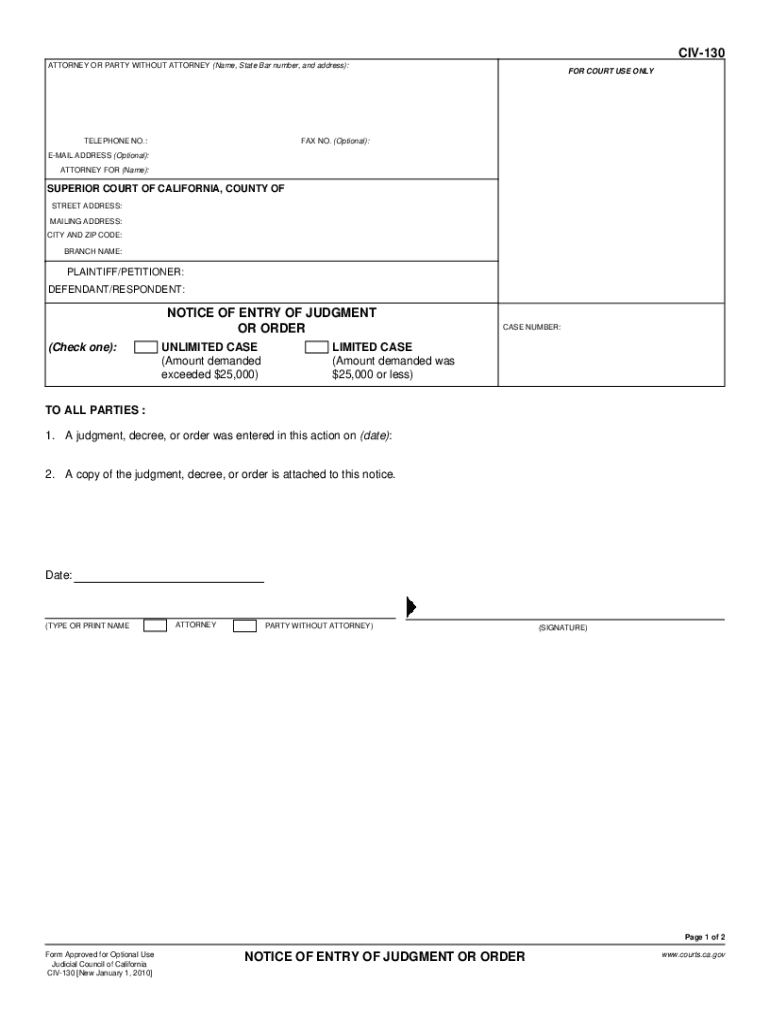 Fillable Online Civ 130 - Fill Out and Sign Printable PDF ...