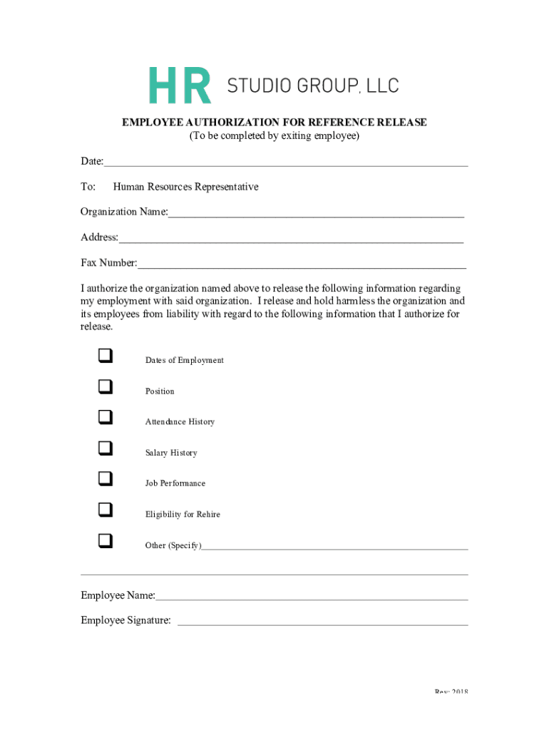 Fillable Online kvhra shrm 20 Employee Autorization for Reference ...