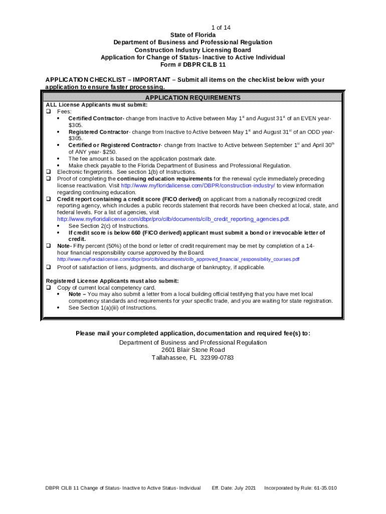 DBPR CILB 11 - Change of Status- Inactive to Active Individual Doc ...